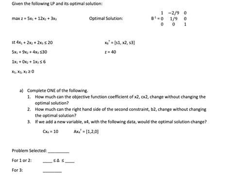 Solved Given The Following Lp And Its Optimal Solution Max
