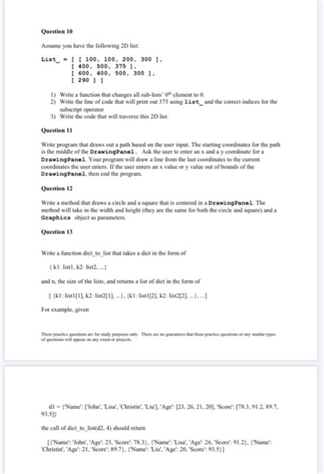 Solved Question Assume You Have The Following D List Chegg