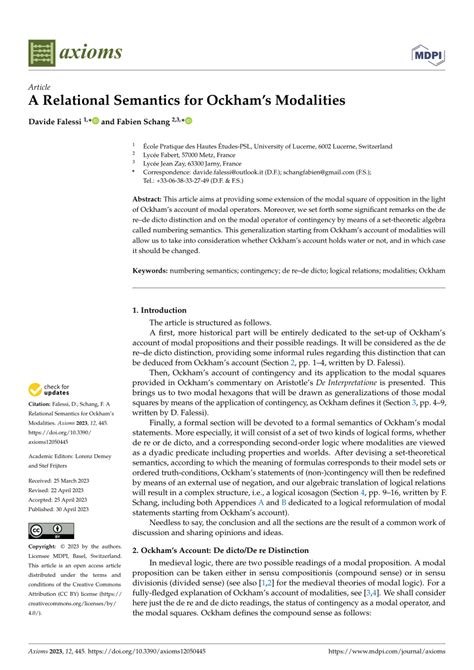Pdf A Relational Semantics For Ockhams Modalities