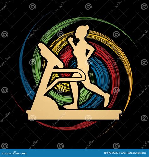 Woman Running On Treadmill Stock Vector Illustration Of Logo 87049230