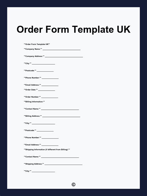 Order Form Template Uk