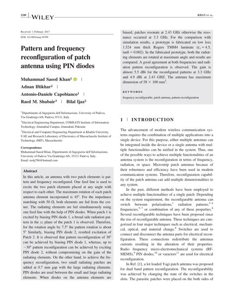 Pdf Pattern And Frequency Reconfiguration Of Patch Antenna Using Pin Diodes