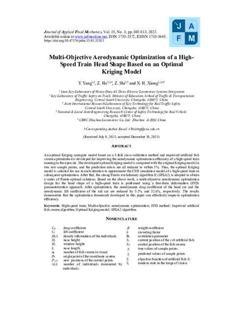 Pdf Multi Objective Aerodynamic Optimization Of A High Speed Train Head Shape Based On An
