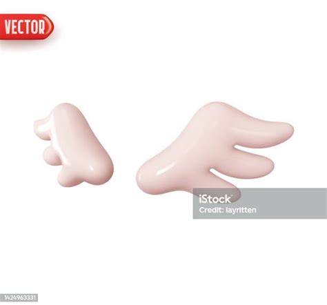 하얀 천사 날개 현실적인 3d 디자인 요소 플라스틱 만화 스타일에서 흰색 배경에 고립 된 아이콘 벡터 일러스트 레이 션 3차원 형태에 대한 스톡 벡터 아트 및 기타 이미지