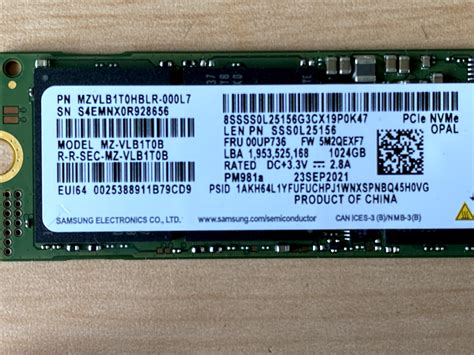 Samsung SSD 1TB PM981a M.2 2280 NVME MZVLB1T0HBLR-000L7 MZ-VLB1T0B ...