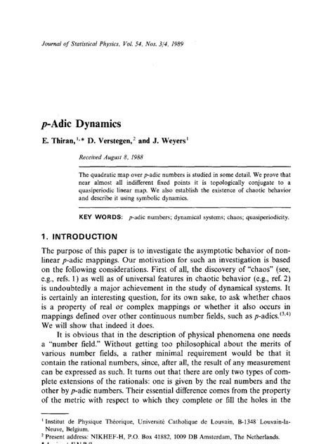 P Adic Dynamics Pdf Chaos Theory Field Mathematics
