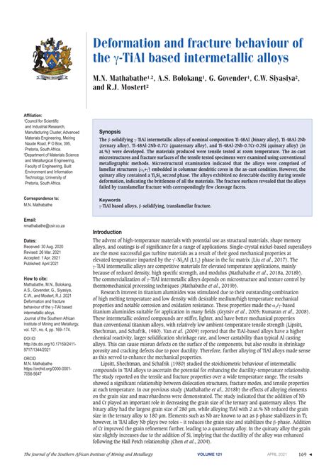 Pdf Deformation And Fracture Behaviour Of The γ Tial Based