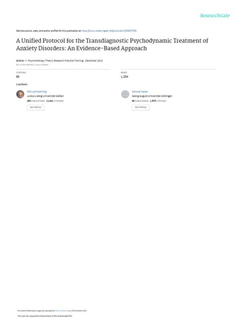 Assigned Reading Material A Unified Protocol For The Transdiagnostic Psychodynamic Treatment