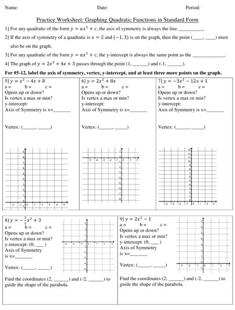 Labeling Quadratic Graphs Worksheet