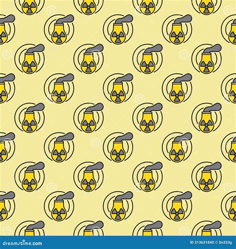 Radiation Nuclear Power Plant With Smoke Vector Reactor Colored Seamless Pattern Stock Vector
