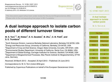 Pdf A Dual Isotope Approach To Isolate Carbon Pools Of Different Turnover Times