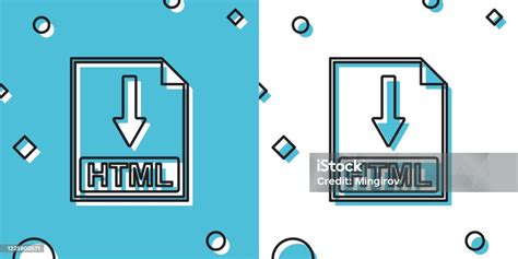 검정 html 파일 문서 아이콘입니다 파란색과 흰색 배경에 격리 된 html 버튼 아이콘을 다운로드합니다 임의 동적 셰이프 벡터