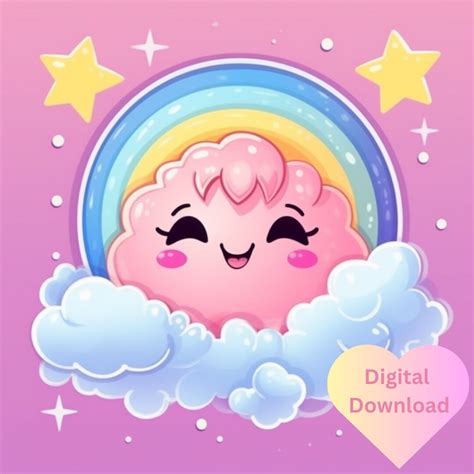 Kawaii Rainbow Cloud Illustration Digital Art Print Downloadable Art