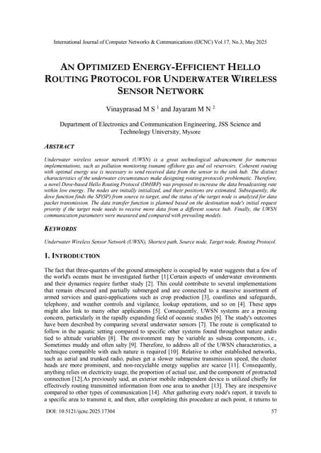 An Optimized Energy Efficient Hello Routing Protocol For Underwater Wireless Sensor Network Pdf