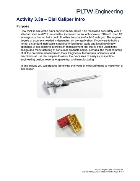 A Dial Caliper Intro Activity Dial Caliper Intro Purpose How Thick Is One Of The