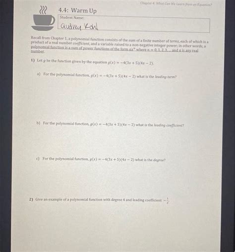 solved recall from chapter 1 a polynomial function consists