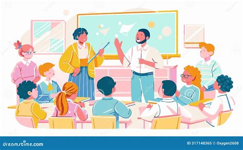 Diverse Classroom Interaction With Engaged Teacher And Students Royalty