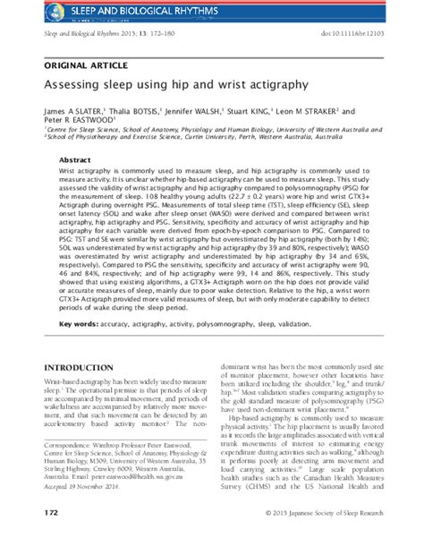 Pdf Assessing Sleep Using Hip And Wrist Actigraphy