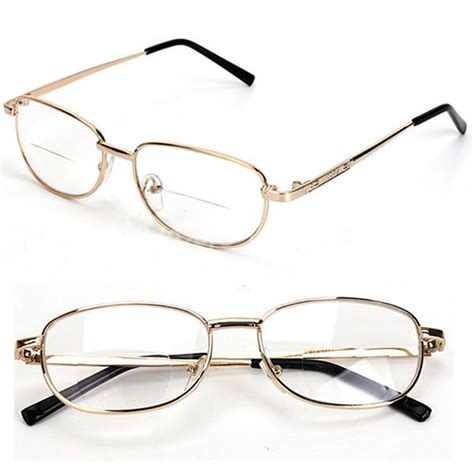 Bifocal Lens Rimmed Mens Reading Glasses Gold Met Vicedeal