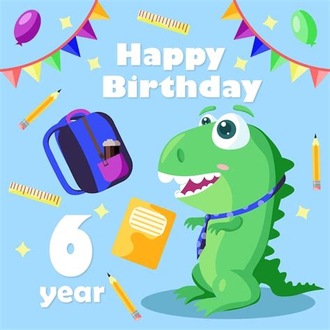 공룡 생일 인사말 카드 템플릿 프리미엄 벡터