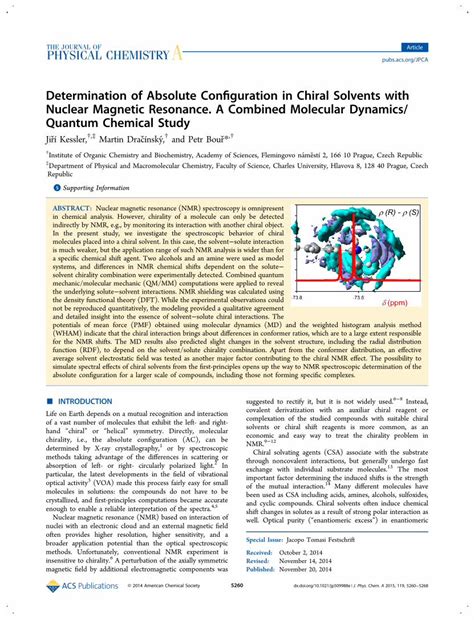 Pdf Determination Of Absolute Conﬁguration In Chiral Solvents Hanicka Uochb Cas Cz ~bour