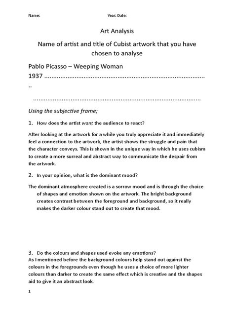 Art Analysis Pdf Cubism Composition Visual Arts