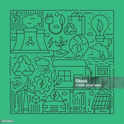 생태 개념입니다 디자인은 편집 가능하며 색상을 변경할 수 있습니다 라인아트에 대한 스톡 벡터 아트 및 기타 이미지 라인아트 풍력발전기 개념 Istock