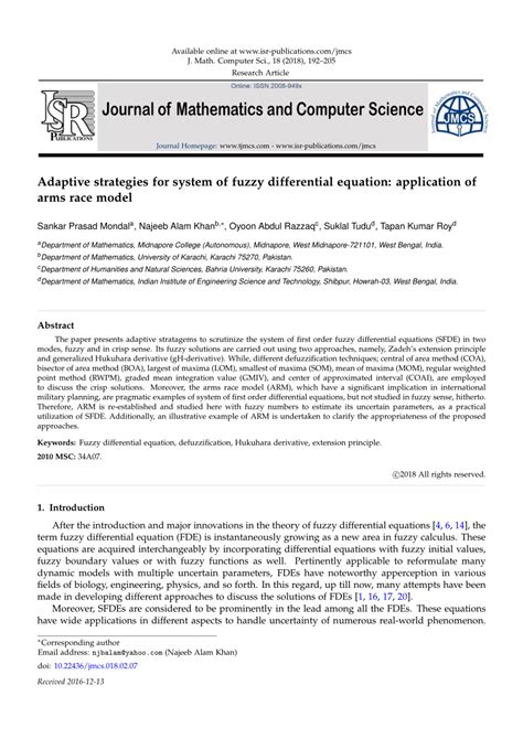 Pdf Adaptive Strategies For System Of Fuzzy Differential Equation