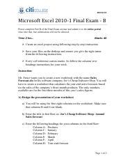 MS Excel Final Exam Part B Pdf MSOEX EX Microsoft Excel Final Exam B Please