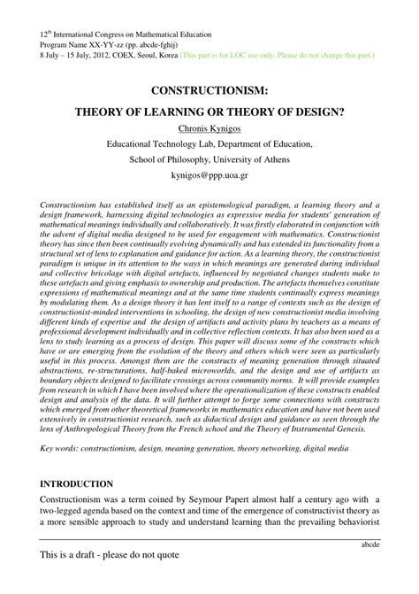 Pdf Constructionism Theory Of Learning Or Theory Of Design