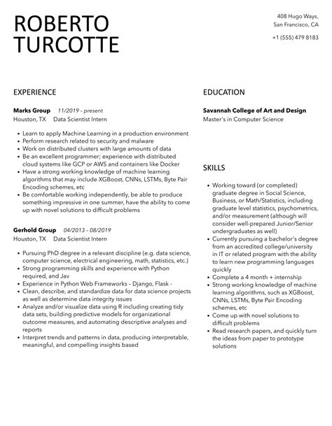 Data Scientist Intern Resume Samples Velvet Jobs