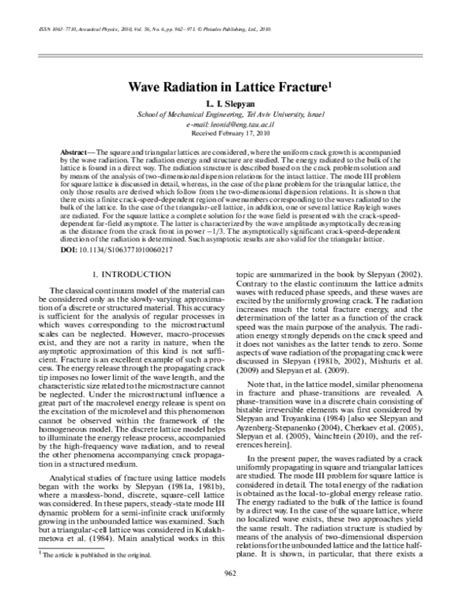 Pdf Wave Radiation In Lattice Fracture