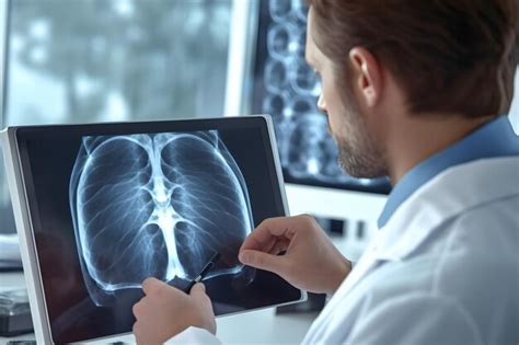 Premium Photo Arafed Man In A Lab Coat Looking At A X Ray Image Generative Ai