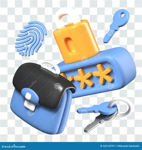 Car Lock Key Fingerprint Technology Finger Scanner Button Blue Color 3d Illustration Royalty