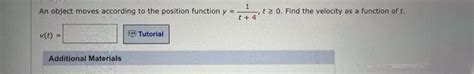 solved an object moves according to the position function y