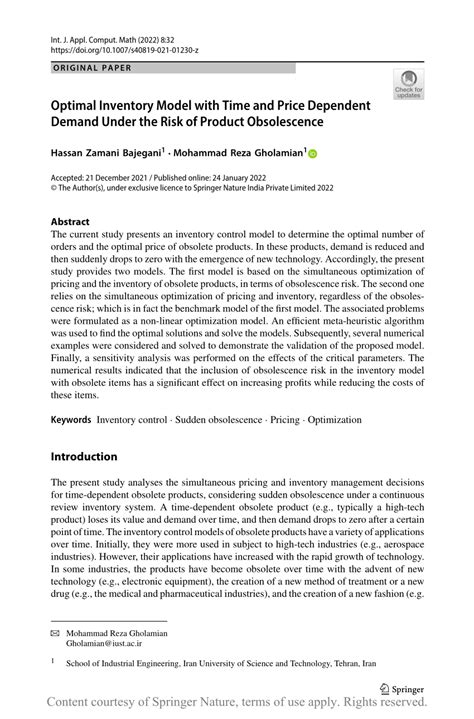 Optimal Inventory Model With Time And Price Dependent Demand Under The Risk Of Product