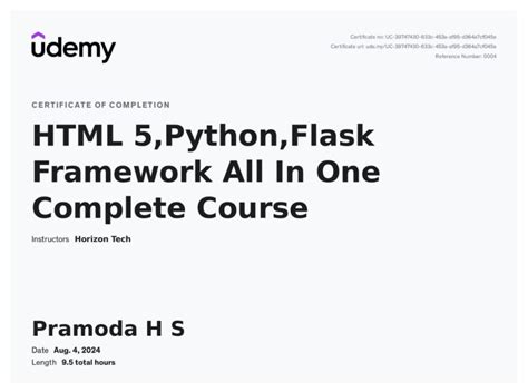 Completed Html5 Python And Flask Course On Udemy Pramoda H S Posted