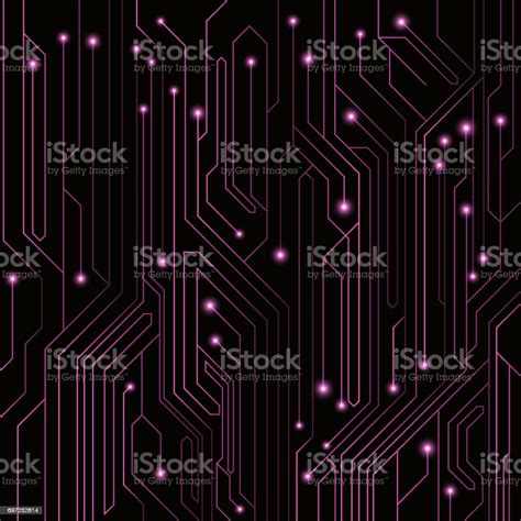 첨단 Led와 빛나는 네온 커넥터와 컴퓨터 보드에서 보라색 색상의 배경 컴퓨터 회로입니다 큰 전자 네트워크입니다 벡터