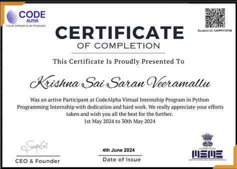 Finished Python Programming Internship At Codealpha Krishna Sai Saran