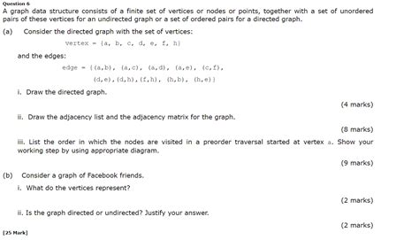 Solved Question 6 A Graph Data Structure Consists Of A Chegg Com