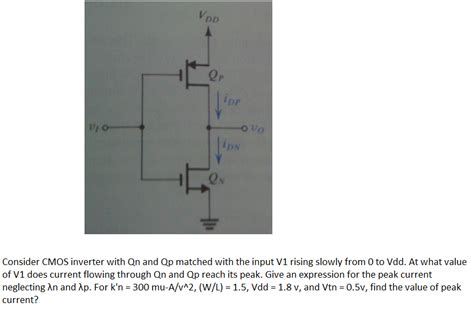 consider cmos inverter with qn and qp matched with