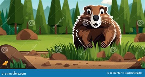 Happy Groundhog Day Ð Cheerful Brown Gopher Emerging From Its Burrow