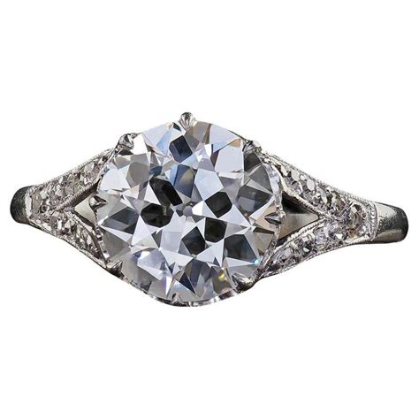 Antique Edwardian Platinum Old Cut Diamond Milgrain Engraved Engagement