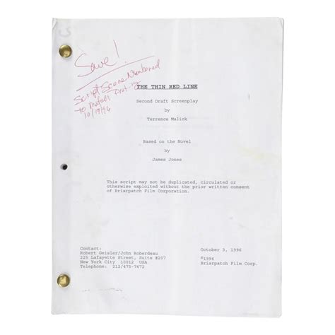 Lot 1649 Script Supervisors Original Annotated Script Thin Red Line The 1998