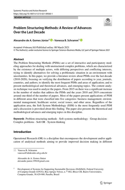 Pdf Problem Structuring Methods A Review Of Advances Over The Last
