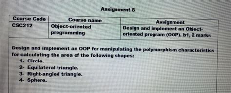 Solved Assignment 8 Course Code Csc212 Course Name