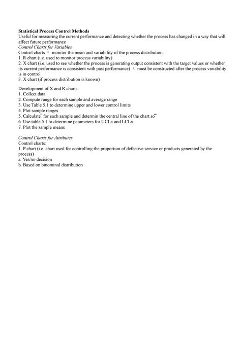 Statistical Process Control Methods Used To Monitor Process Variability X Chart I Used To