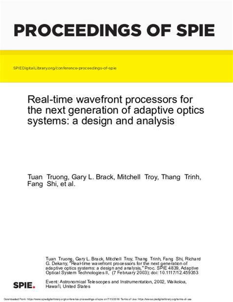 Pdf Real Time Wavefront Processors For The Next Generation Of