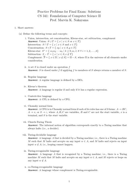 practice problems for final exam solutions cs 341 foundations of