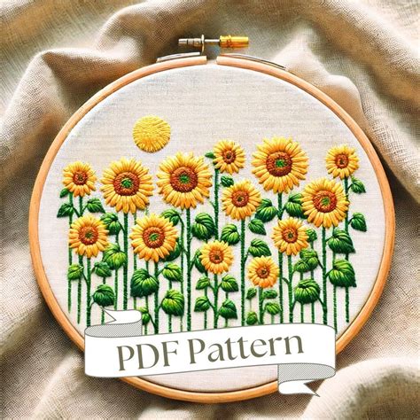Sunflower Embroidery Pattern Easy Floral Design Pdf Pattern Etsy